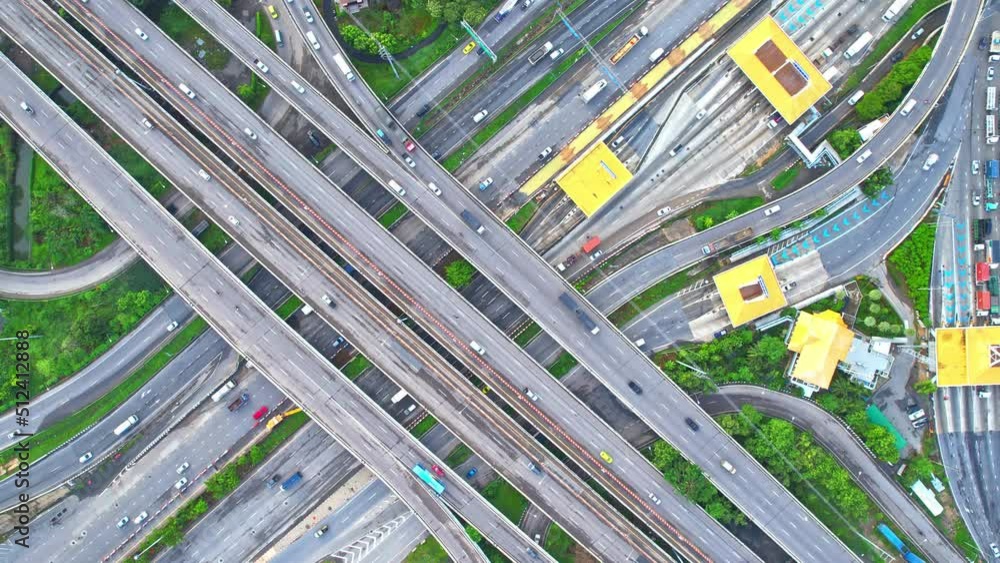 4K : Top view of Highway road junctions. The Intersection freeway ...