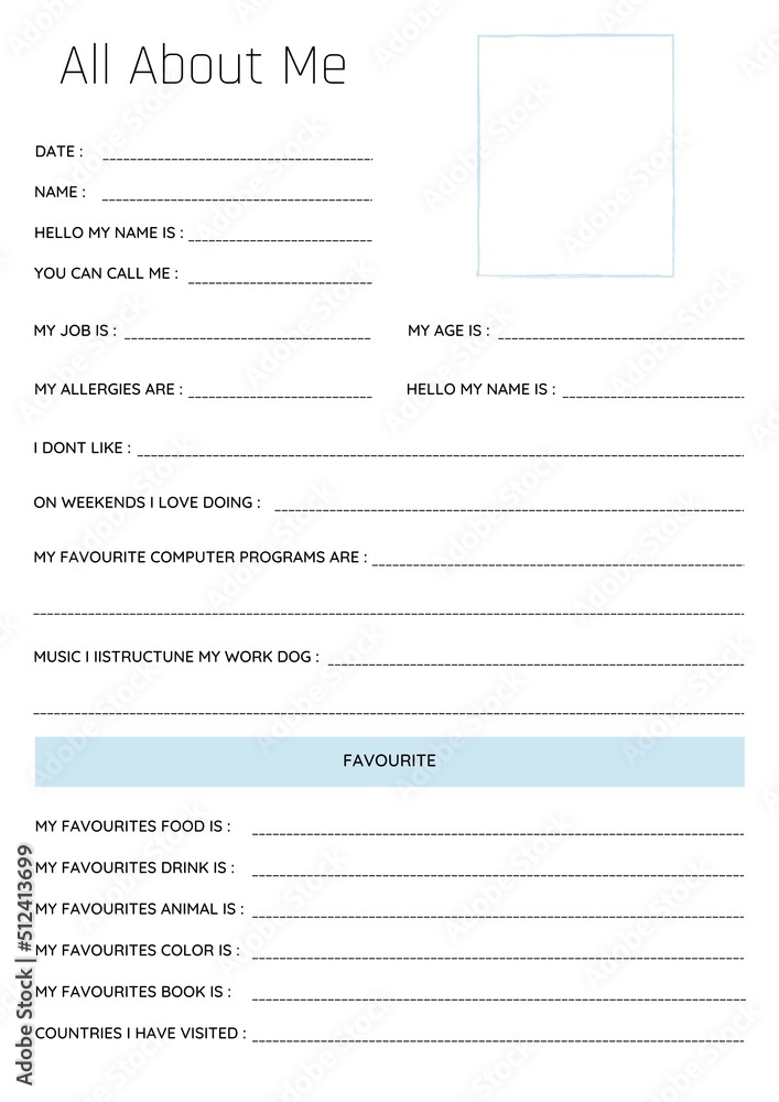 All About Me Planner Templates Stock Illustration | Adobe Stock