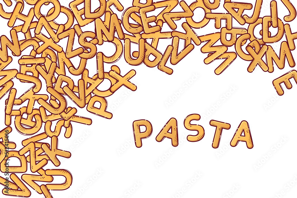 Pasta cartoon alphabet. Font from letters in the form of macaroni ...