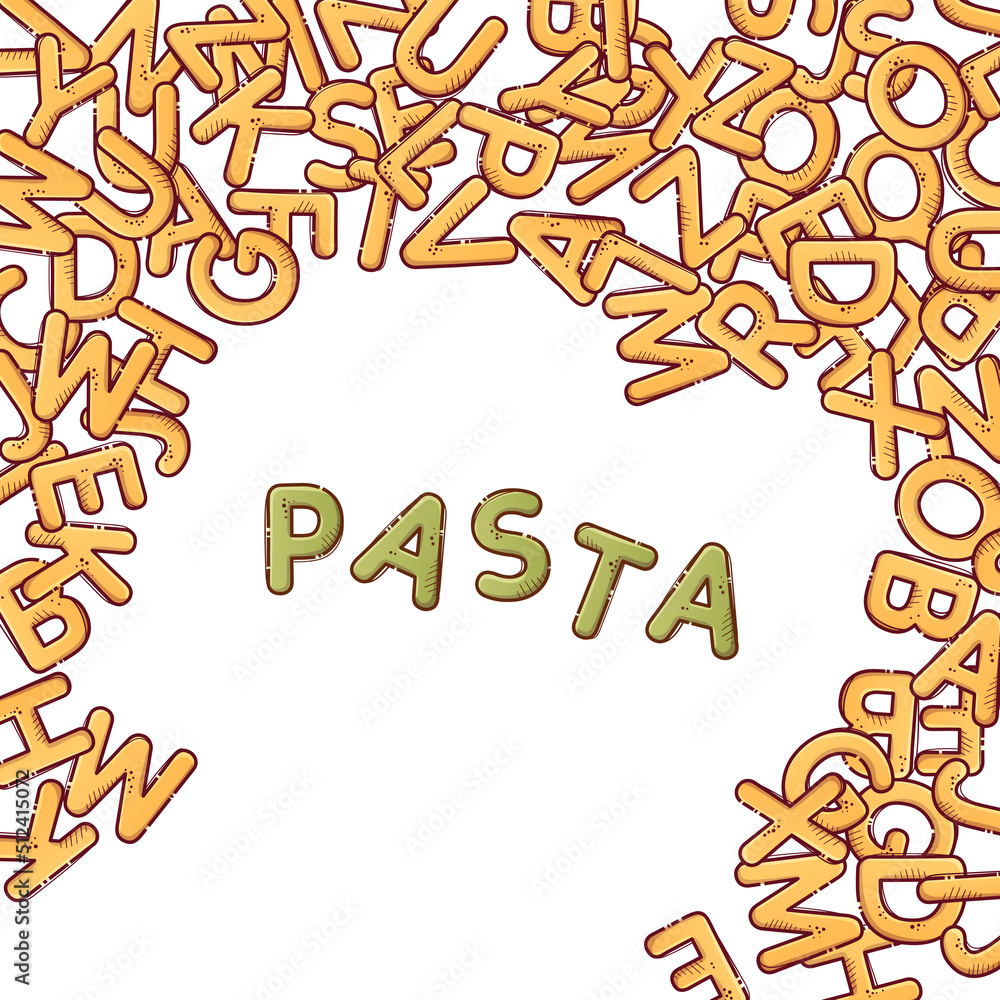 Pasta cartoon alphabet. Font from letters in the form of macaroni ...