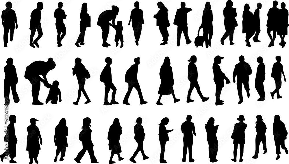 Shadow people in various gestures,vector silhouettes of men and a women ...