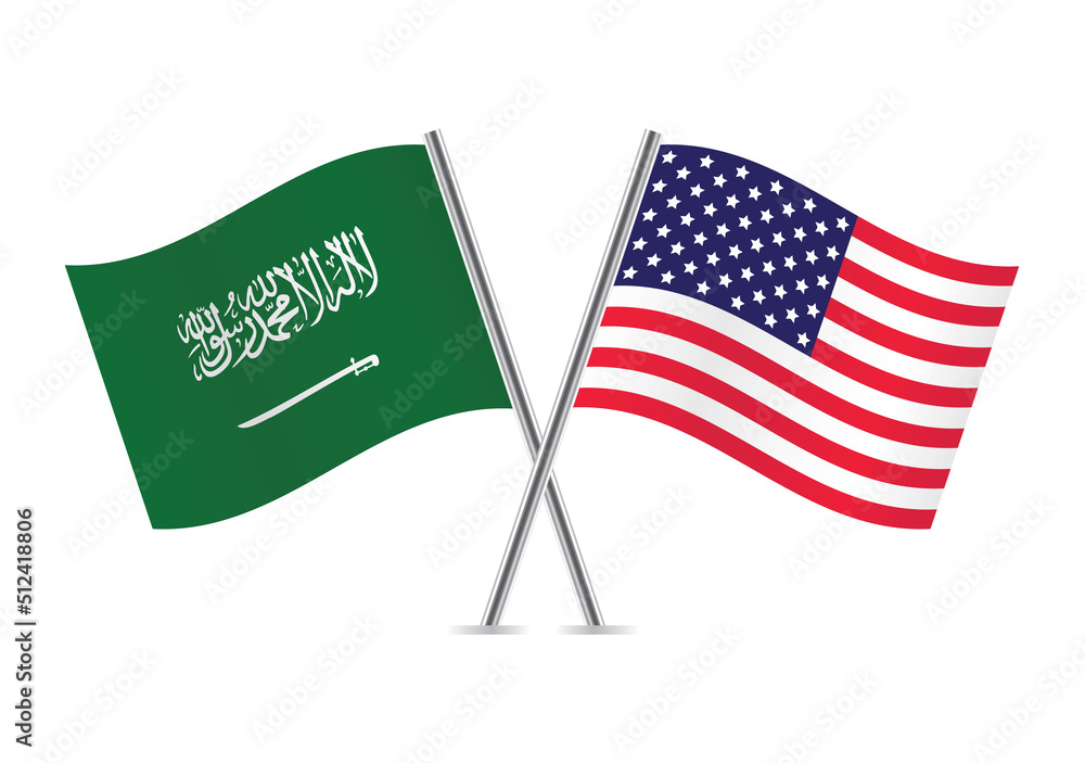 Saudi Arabia and America crossed flags. Saudi Arabian and American ...