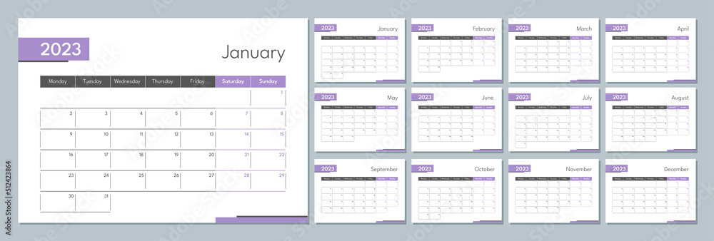 2023 calendar template. Corporate and business planner diary. The week ...