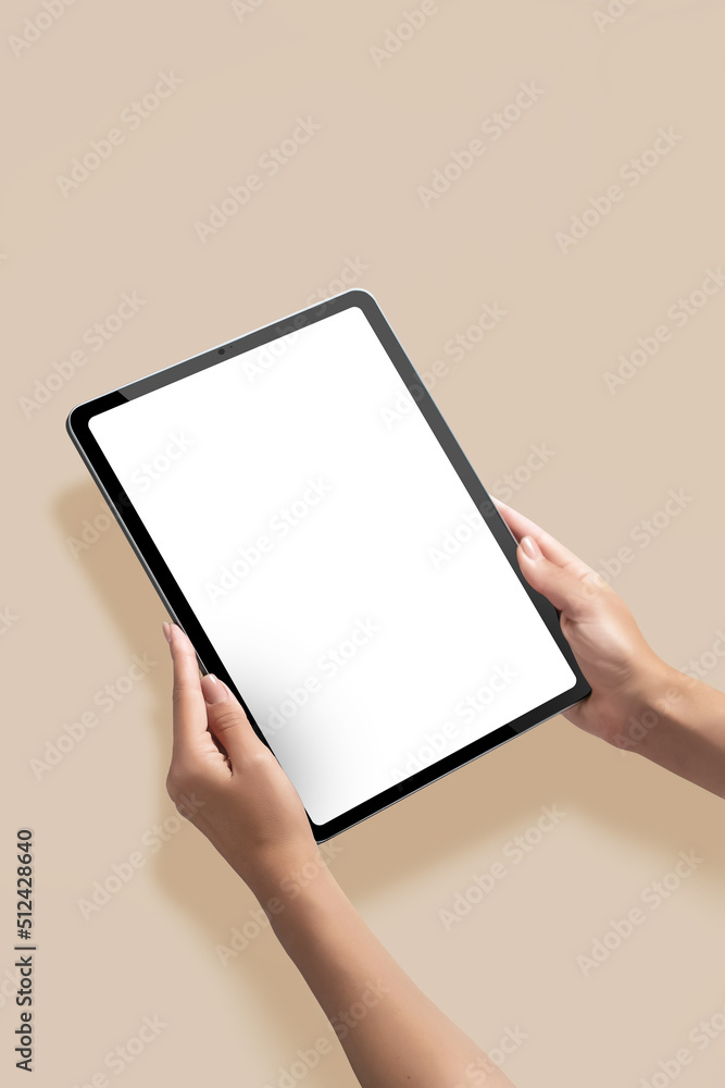Mockup of new version tablet in trendy thin frame design with white ...