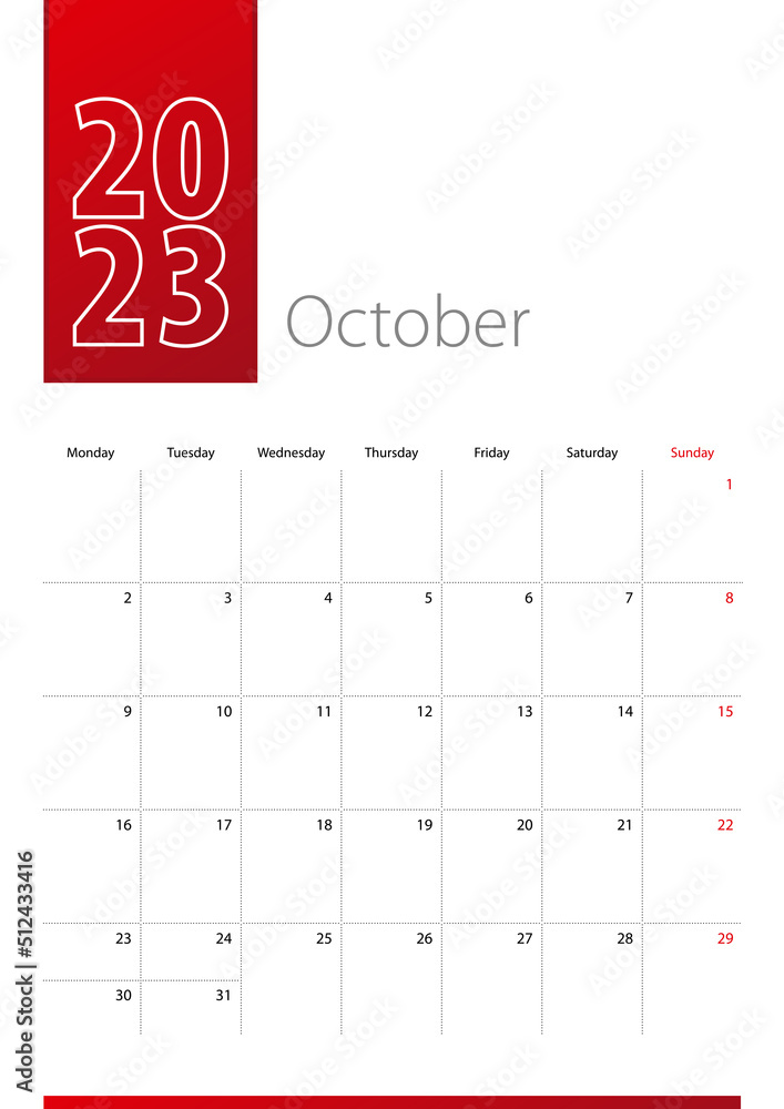 October 2023 calendar design. Week starts on Monday. Vertical calendar ...