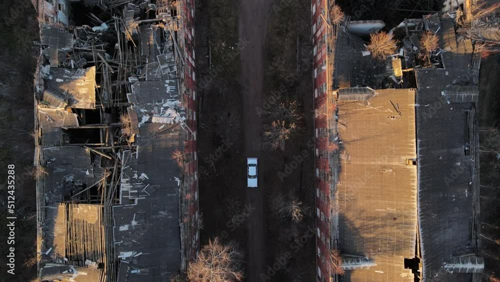 Aerial footage of bombing, House explosions, Real War, damaged city and ...