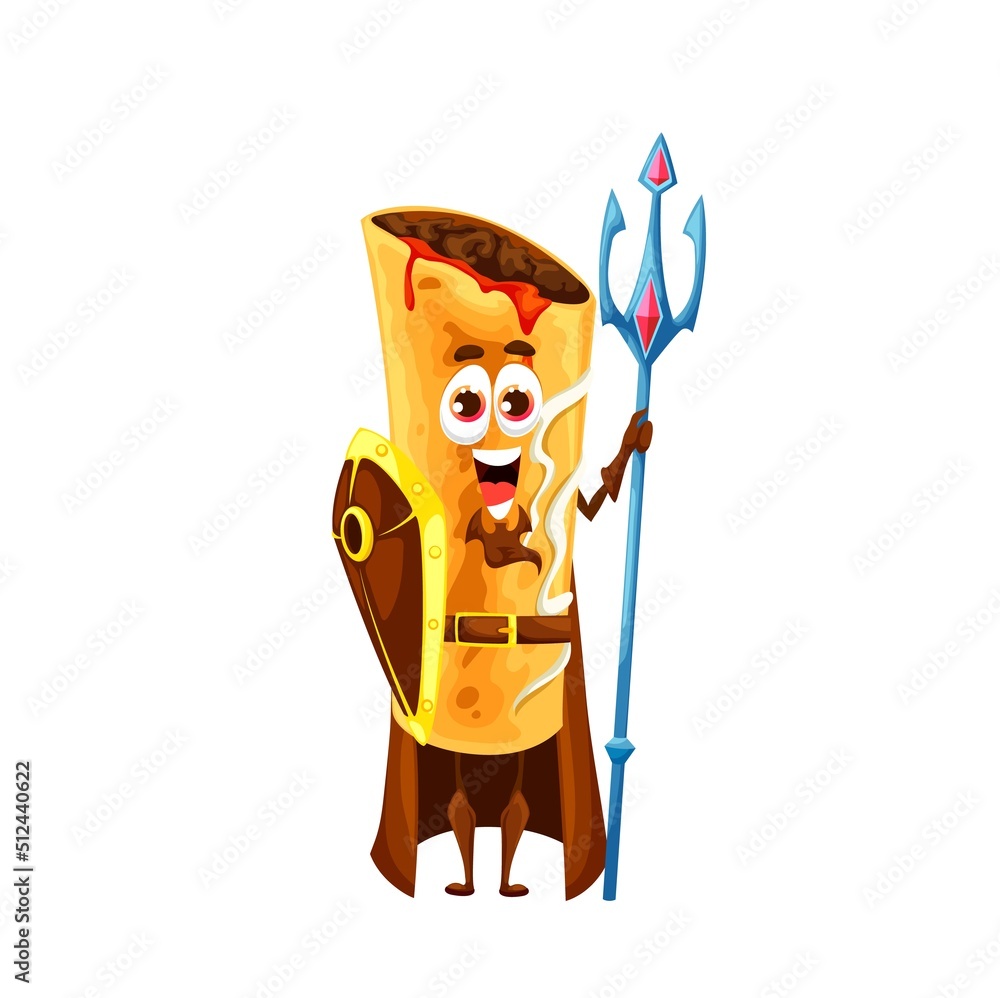 Cartoon mexican chimichanga defender character with vector shield ...