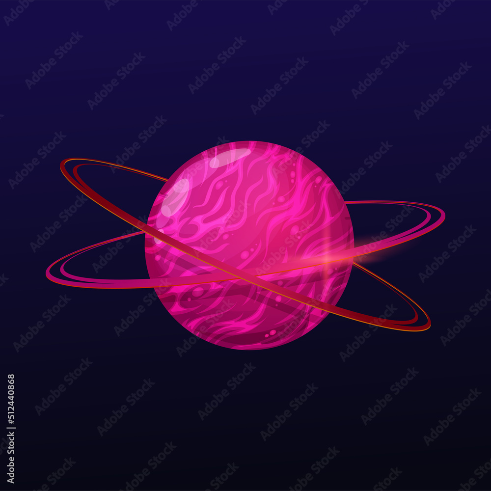 Cartoon pink space planet with rings. Game user interface design ...