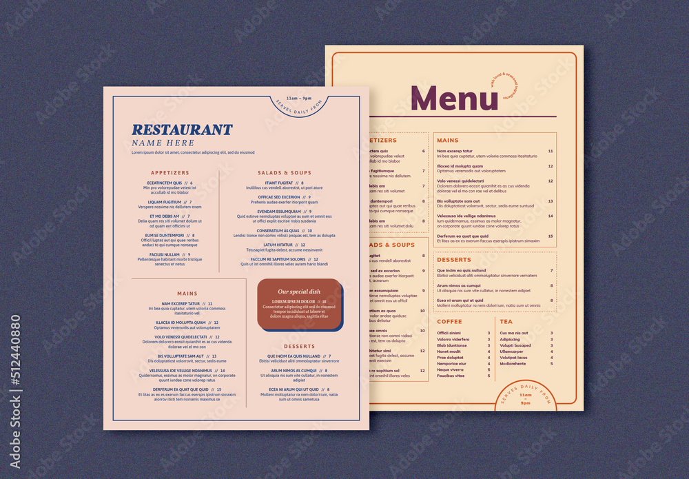 Simple Pastel Menu Layout Stock Template | Adobe Stock