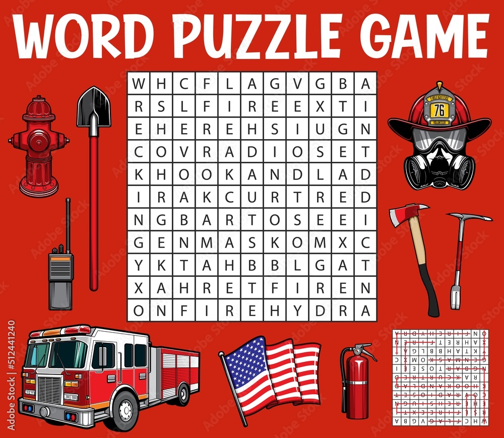 Firefighter and firefighting equipment word search puzzle game ...