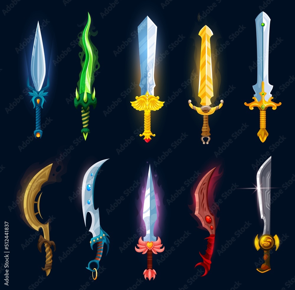 Medieval fantasy magic blades, swords, axes, daggers and sabres ...
