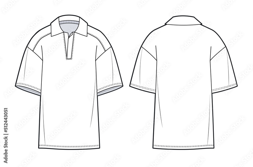 Vetor de Oversize Polo Shirt fashion flat technical drawing template ...
