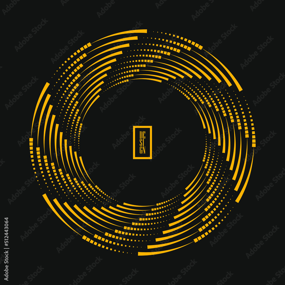 Yellow vector dotted speed lines in spiral form. Halftone square and ...