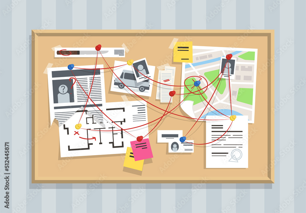 Vector illustration of detective investigation boards. Cartoon ...