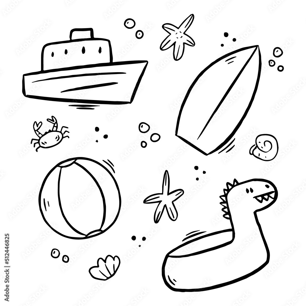 Summer doodles set collection. Hand drawn doodle icons for decorating ...