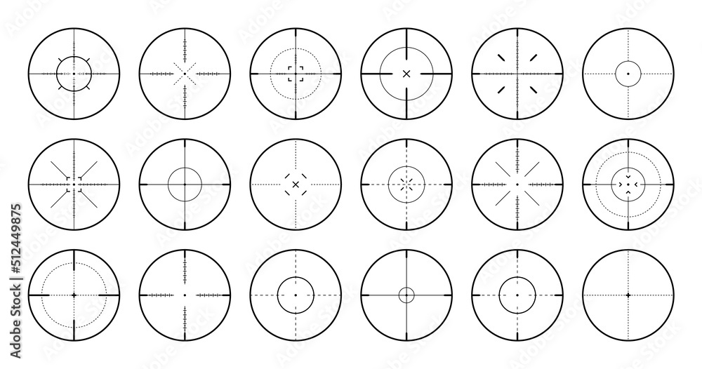 Various sniper rifle sights, weapon optical scope crosshair. Hunting ...