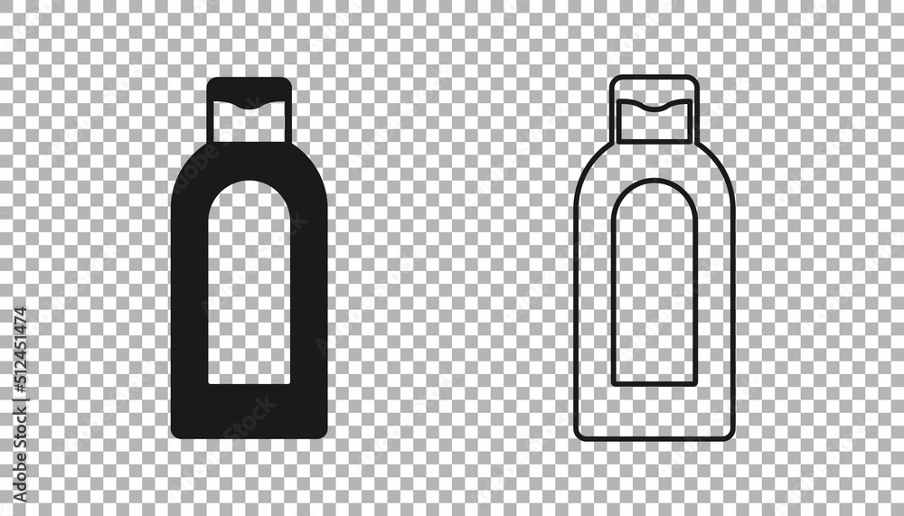 Black Bottle of shampoo icon isolated on transparent background. Vector ...