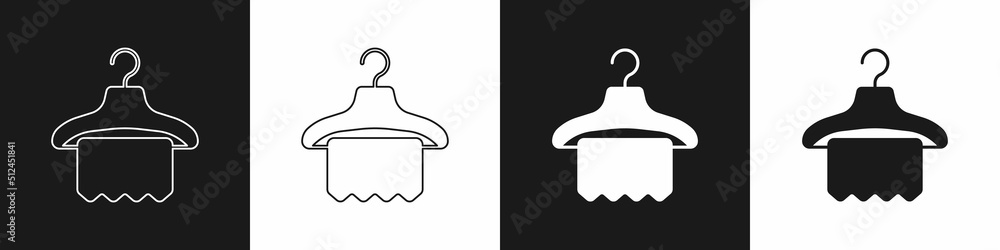 Set Hanger wardrobe icon isolated on black and white background ...
