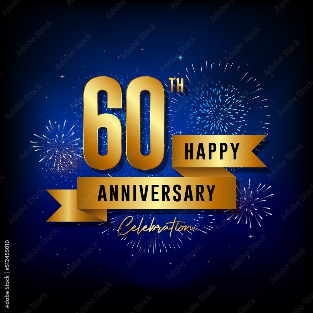 60th anniversary logo with golden ribbon for booklets, leaflets ...