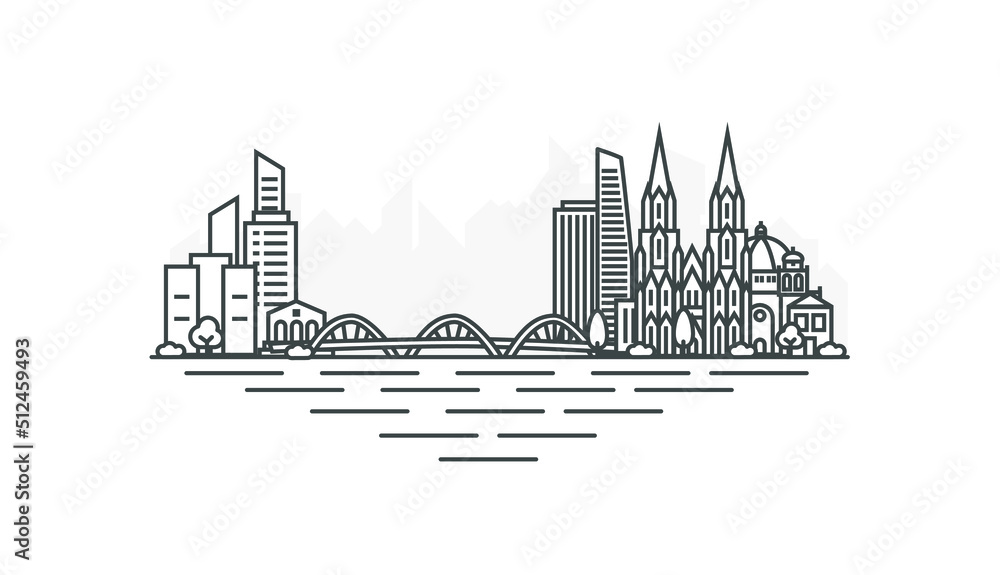 Vetor de Cologne, Koln architecture line skyline illustration. Linear ...