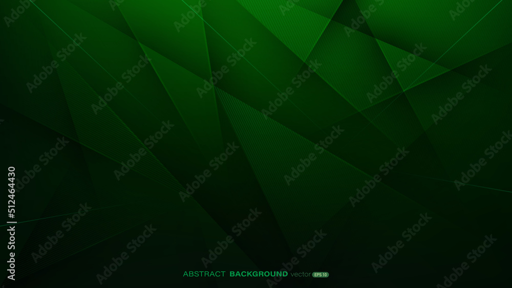 Dark green abstract background with triangle, lines stripe and light ...