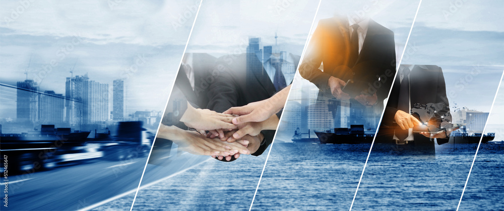 business team with world logistics background and transportation ...