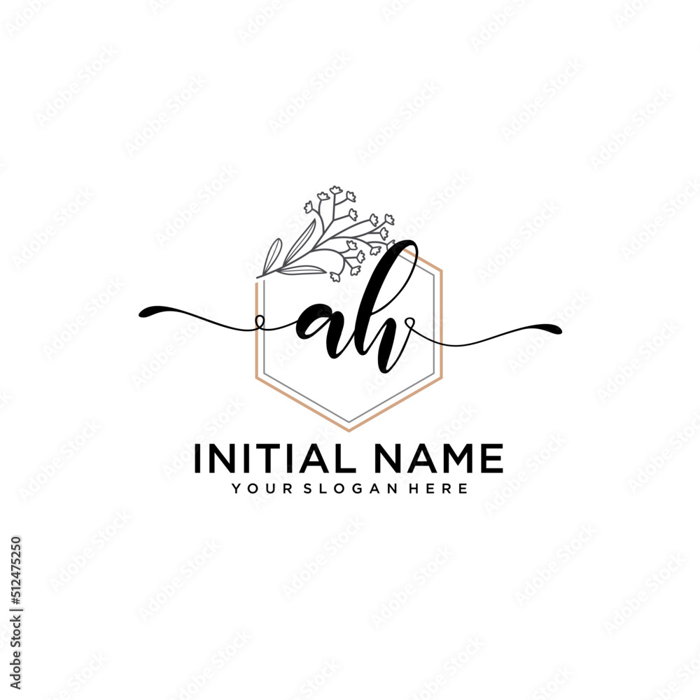 Initial letter AH beauty handwriting logo vector Stock Vector | Adobe Stock