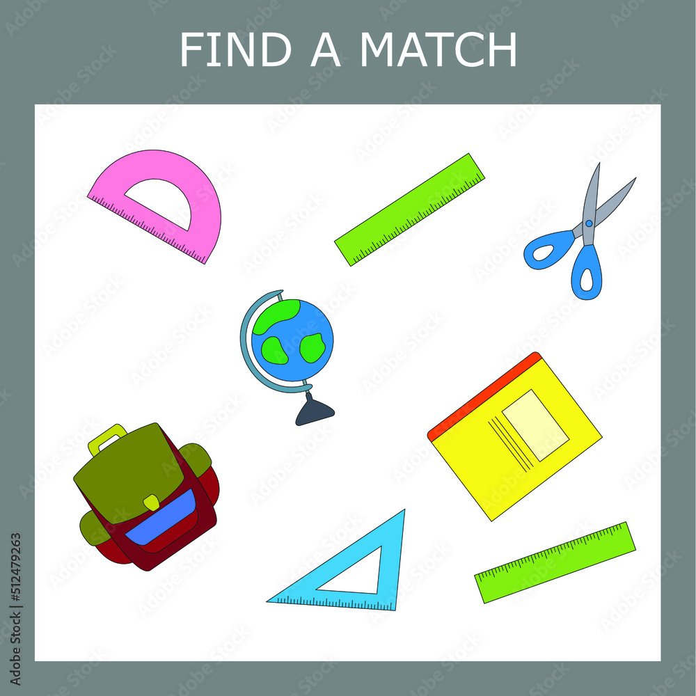 Find a pair or match game with school stationery. Worksheet for ...