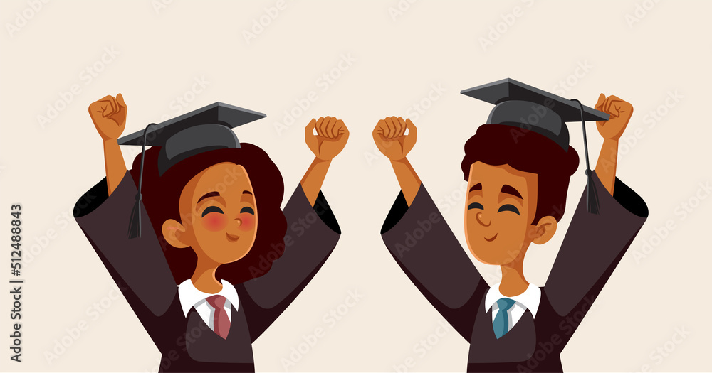 Students Celebrating Graduation Vector Cartoon Illustration. Classmates ...
