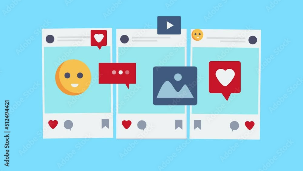 2d animation concept of publishing social media post and getting ...
