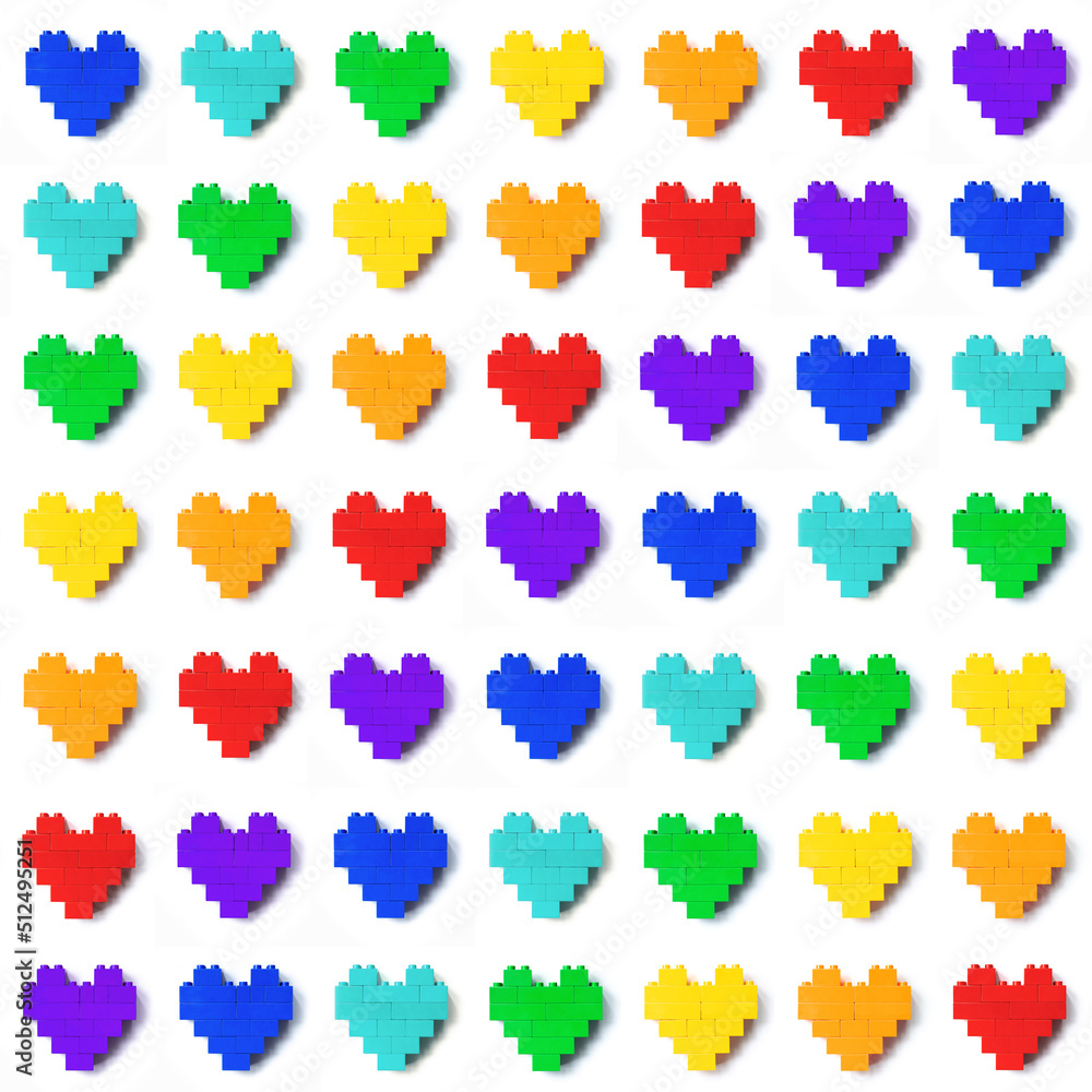 Rainbow color hearts from Lego blocks isolated on white background ...