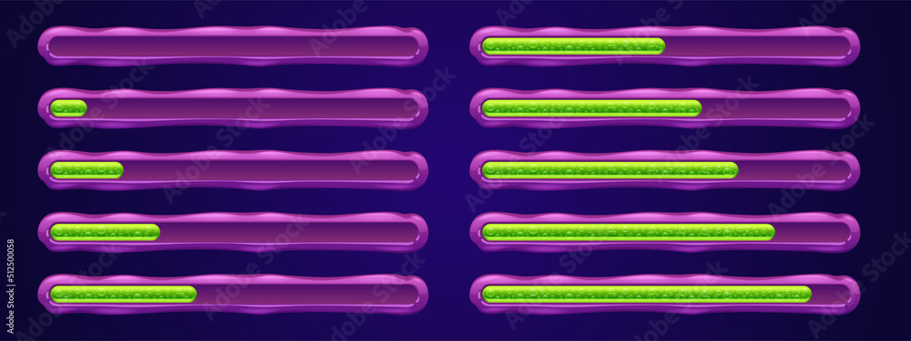 Game ui loading progress bars vector set, cartoon interface gui design ...