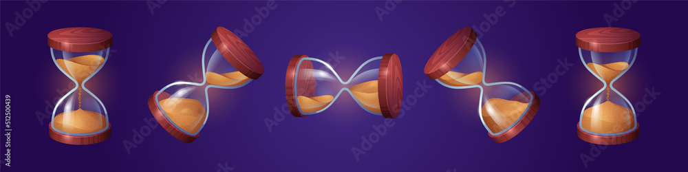 Hourglass animation sprite sheet rotating icon set. Glass clock with ...