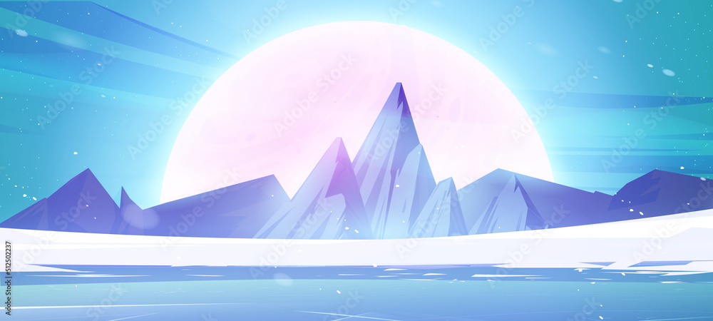 Alien planet landscape, space background with rocks and frozen pond ...