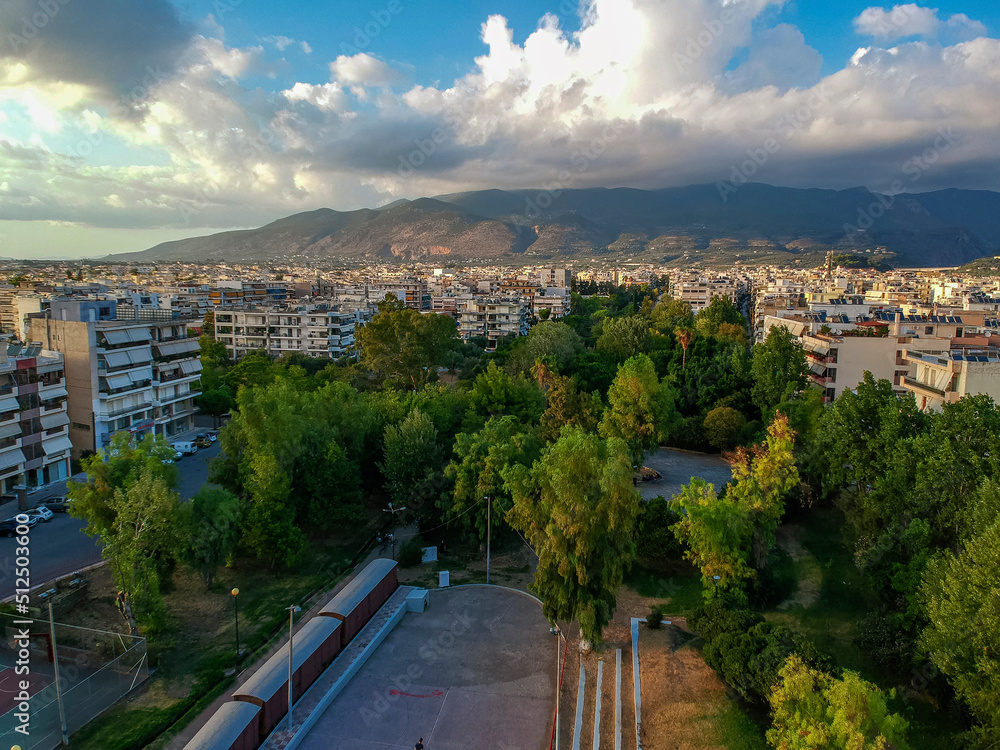 Aerial view of Kalamata Municipal Railway Park. The only open air ...