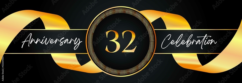 32 years anniversary celebration with frame and gold ribbon for a ...