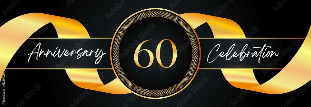 60 years anniversary celebration with frame and gold ribbon for a ...