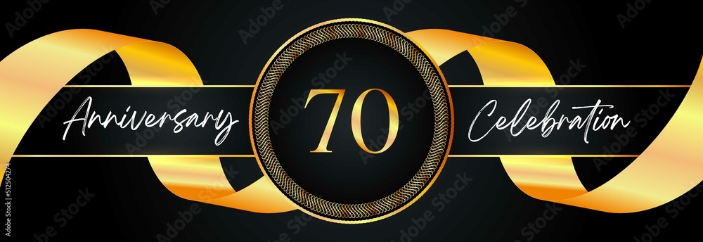 70 years anniversary celebration with frame and gold ribbon for a ...