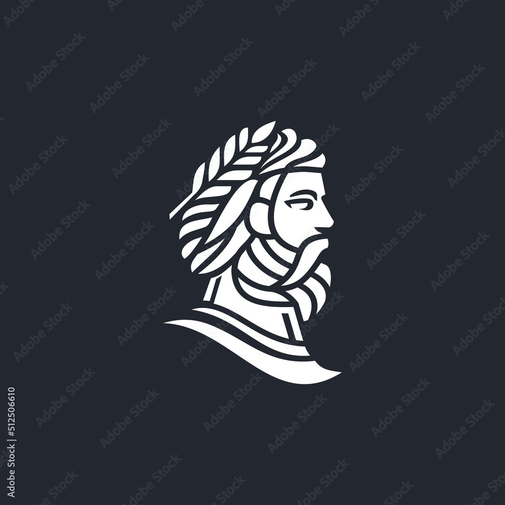 Greek emperor logo. god head wearing laurel wreath statue icon logo ...
