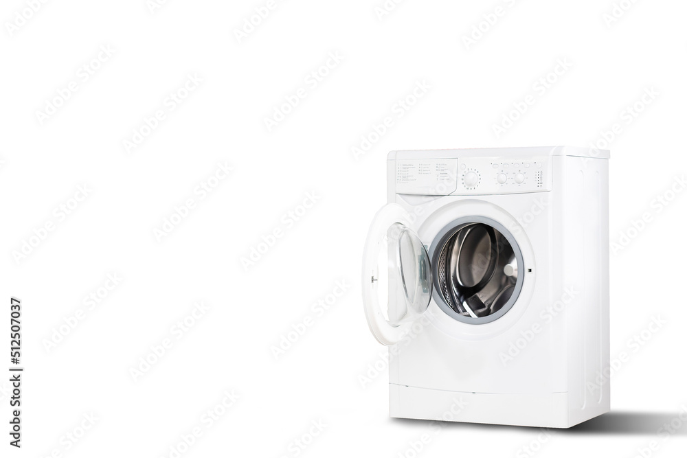 White Front Load Washing Machine Isolated on White Background. Modern ...