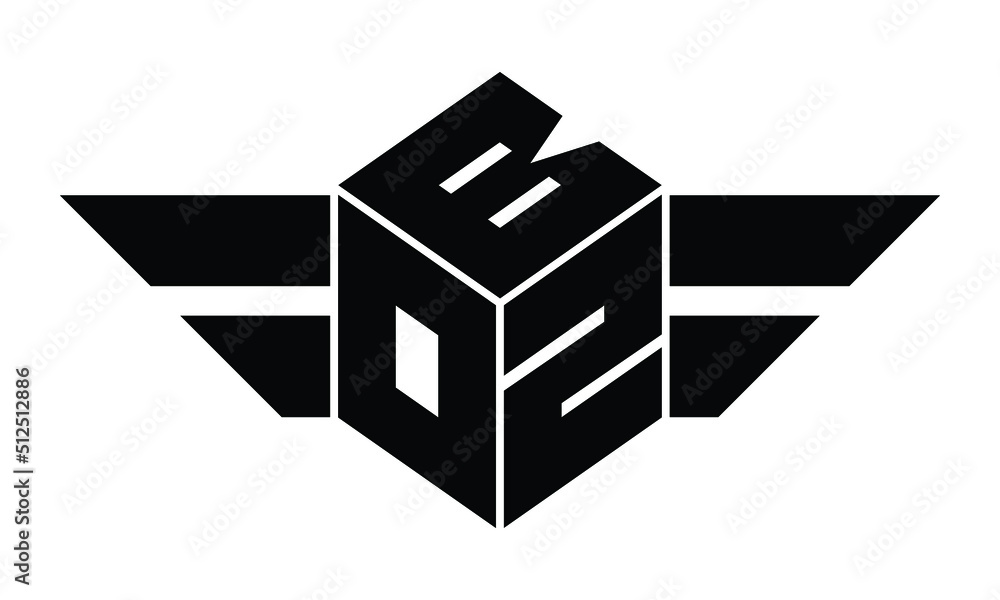 BOZ three letter gaming logo in polygon cube shape logo design vector ...