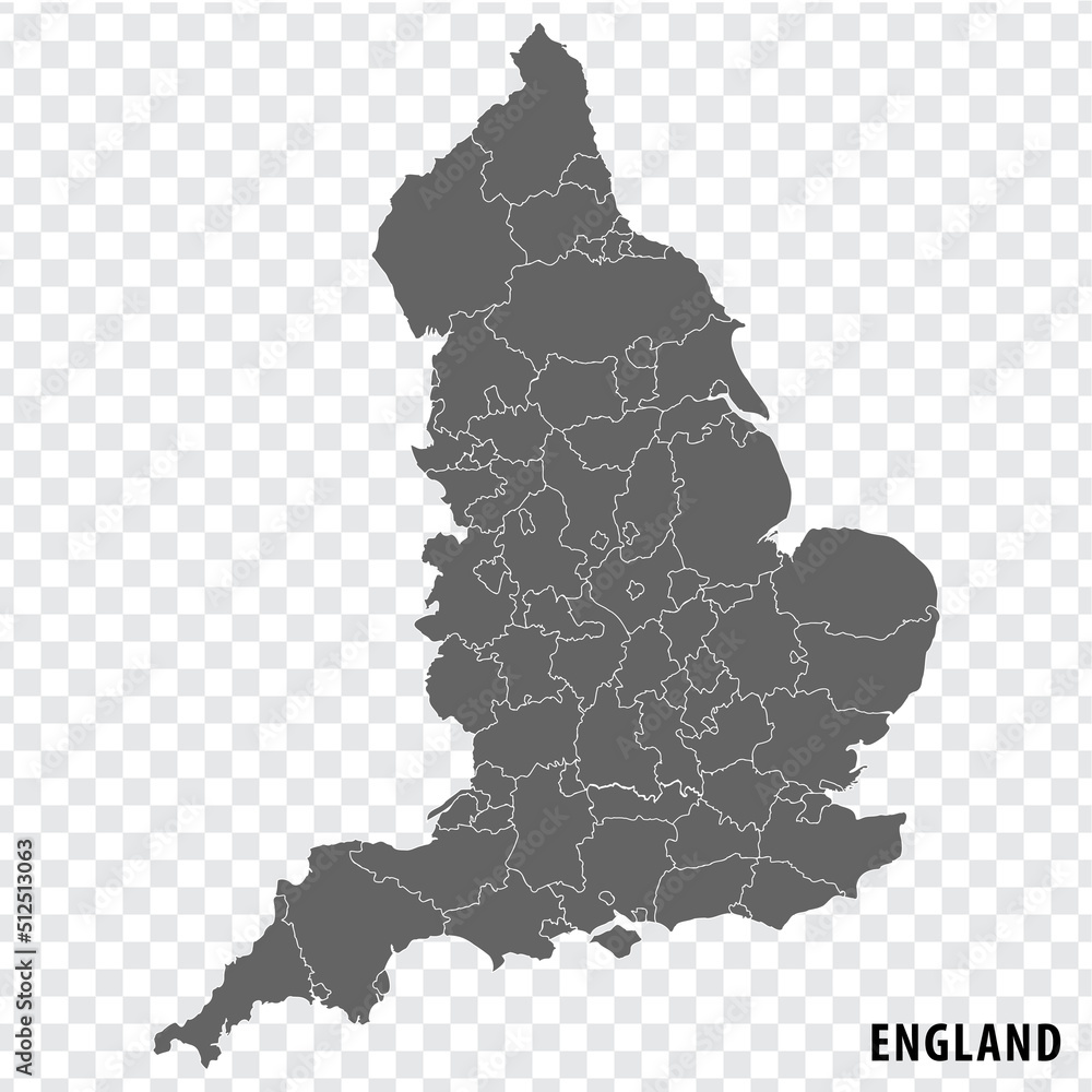 Blank map of England. High quality map with regions of England on ...