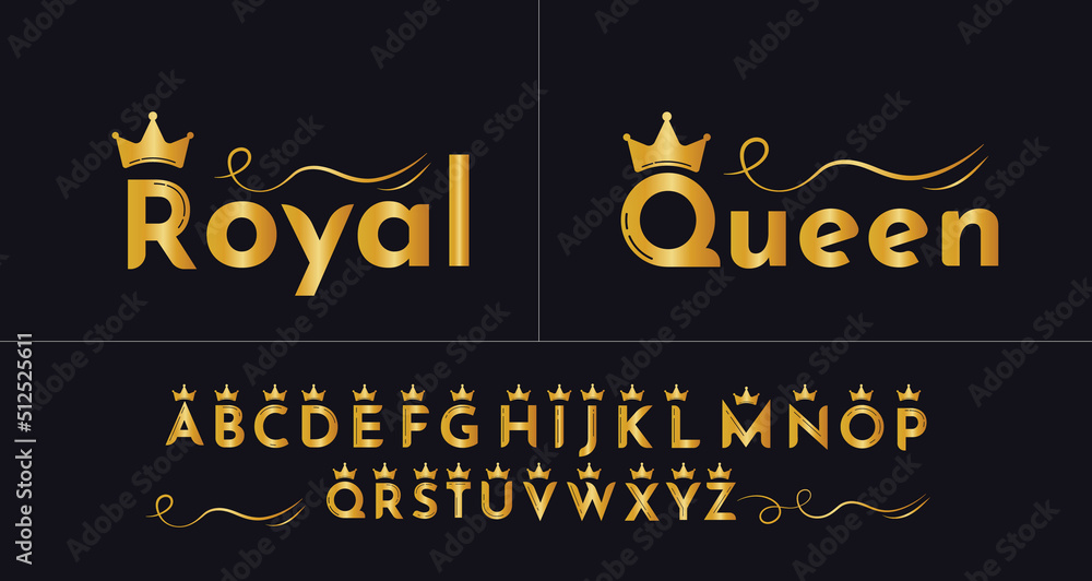 Queen logo gold with alphabet capital letters vector set. Stock Vector ...