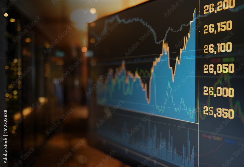 business city with up trend line graph stock market and bar chart ...