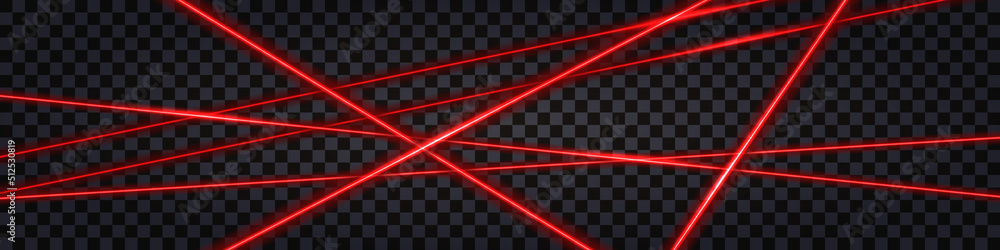 Red laser beams, glowing neon streak ray lines. Safety scanner grid ...