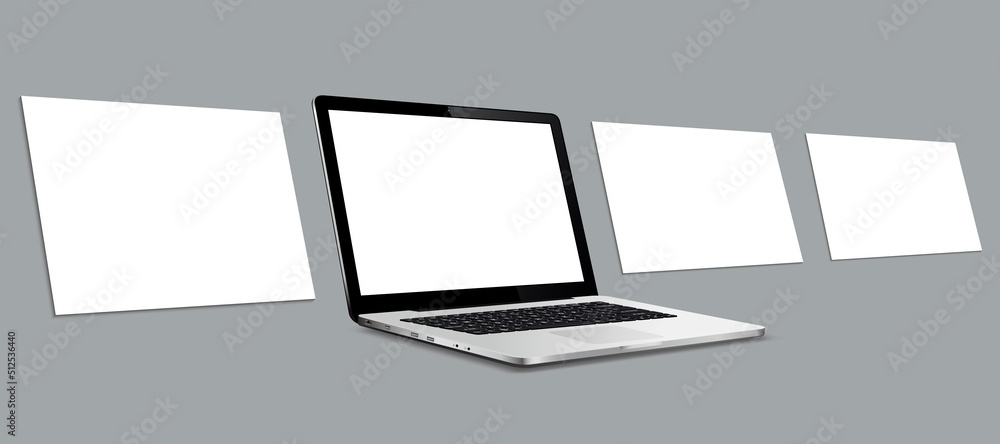 Laptop computer mockup with blank wireframing pages. Concept for ...