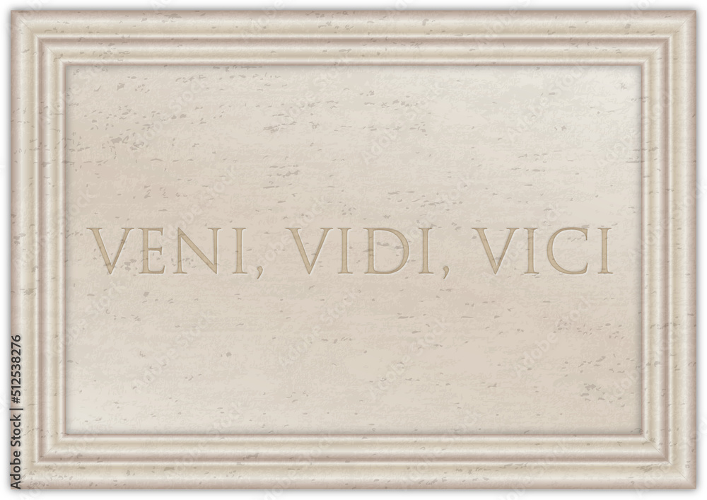 Marble plaque with ancient Latin proverb "VENI VIDI VICI", illustration ...
