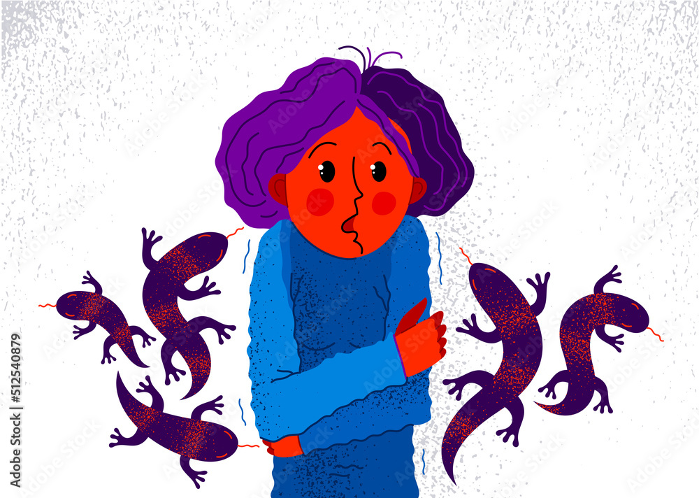 Herpetophobia fear of reptiles snakes and lizards vector illustration ...
