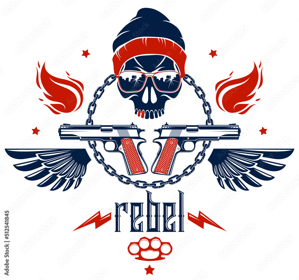 Revolution and Riot wicked emblem or logo with aggressive skull ...