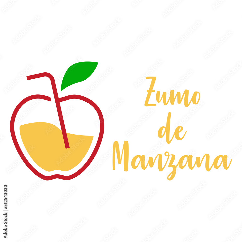 Banner con texto manuscrito Zumo de manzana en español. Logo fruta y ...